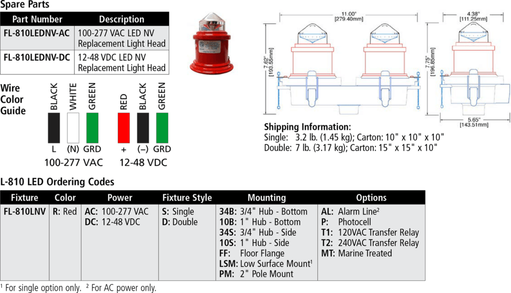 L-810 LED Night Vision Compatible Steady-Burning Red Obstruction Light ...